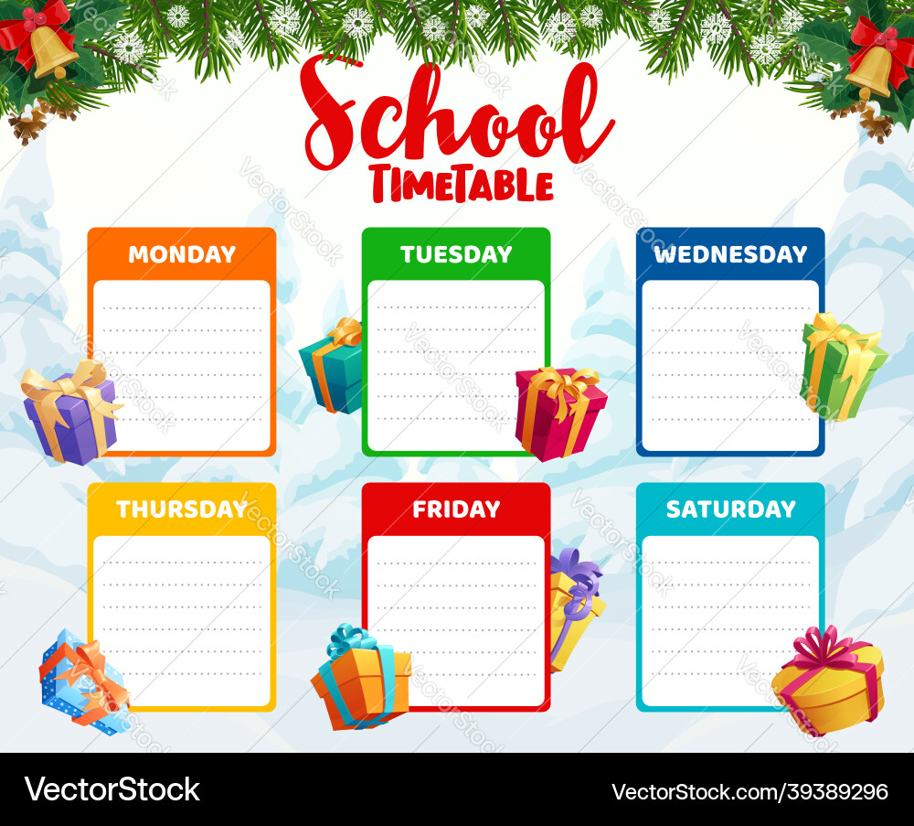 School timetable template with christmas gifts Vector Image