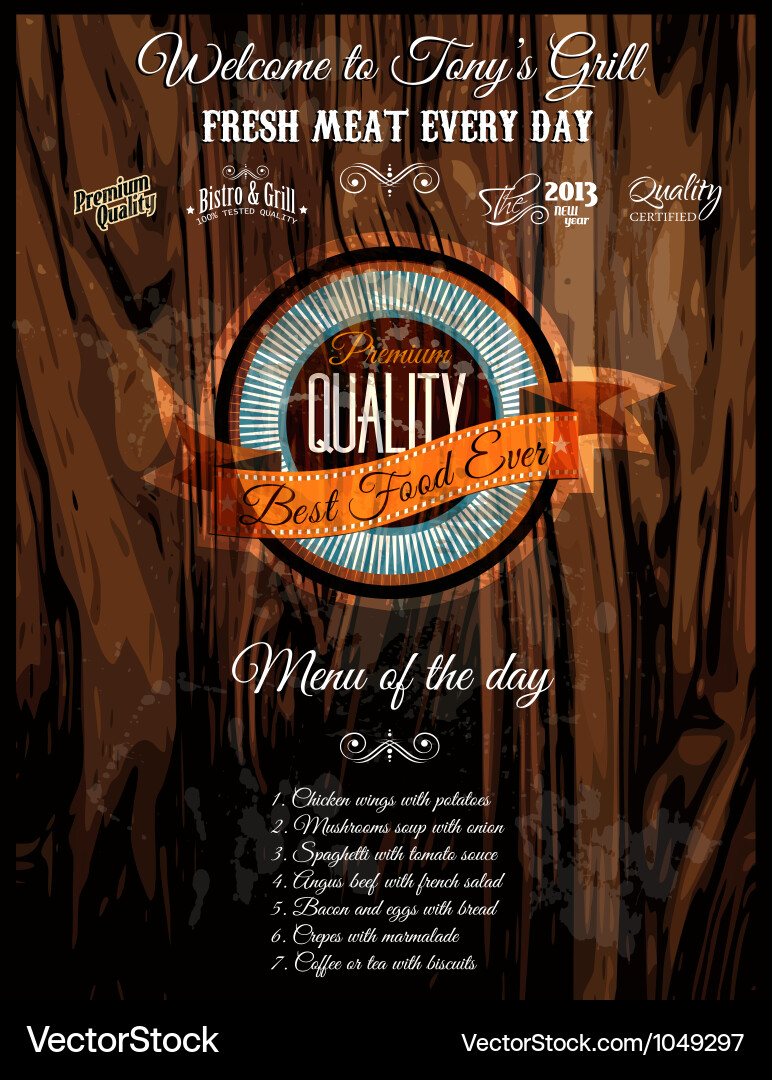 Bistro grill restaurant menu cover Royalty Free Vector Image