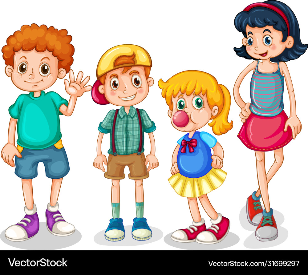 Four happy kids standing on white background Vector Image
