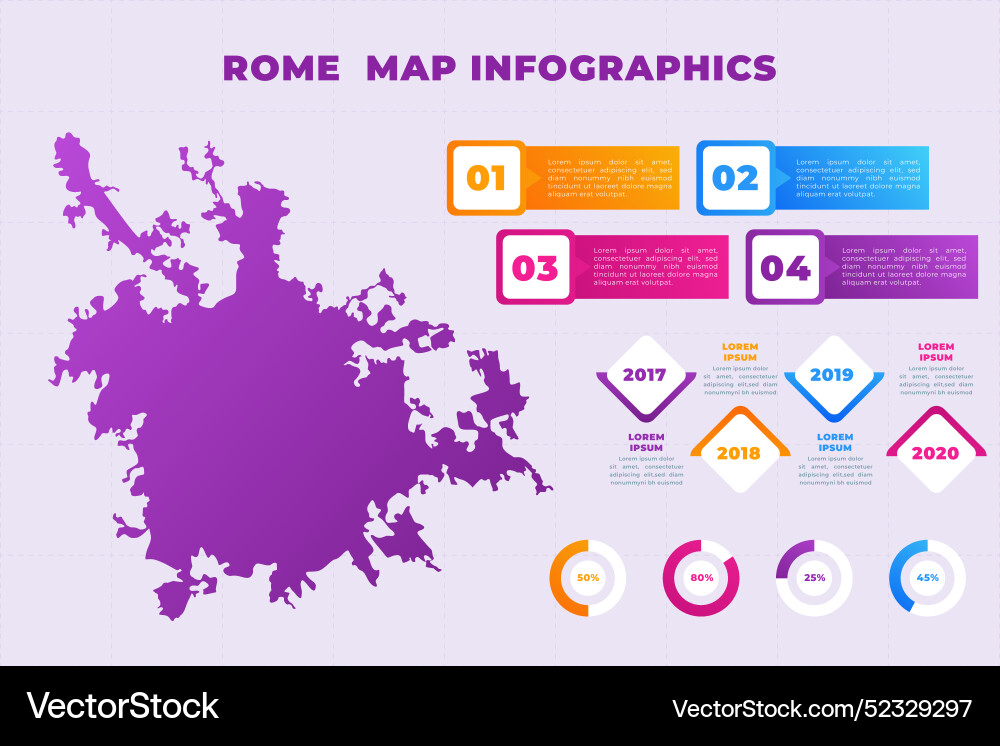 Gradient rome map infographics template Royalty Free Vector