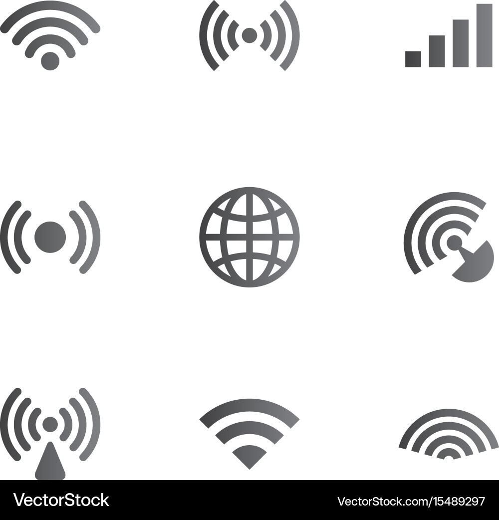Wireless network symbol object set Royalty Free Vector Image