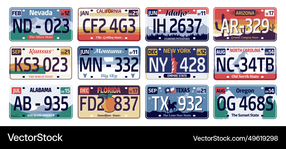 American License Plates - State Collection Vector Image