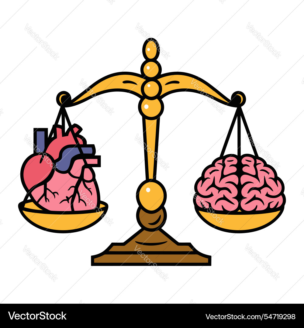 Balance scale with heart and brain Royalty Free Vector Image