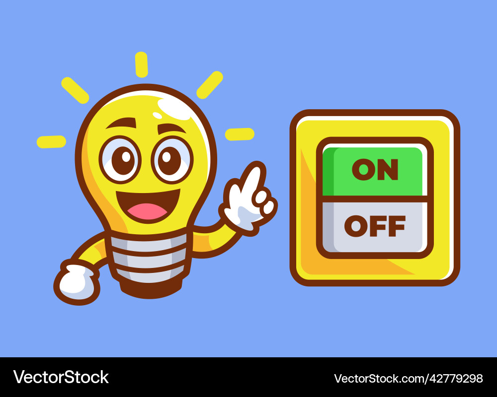 Cartoon light bulb pointed the switch on off Vector Image