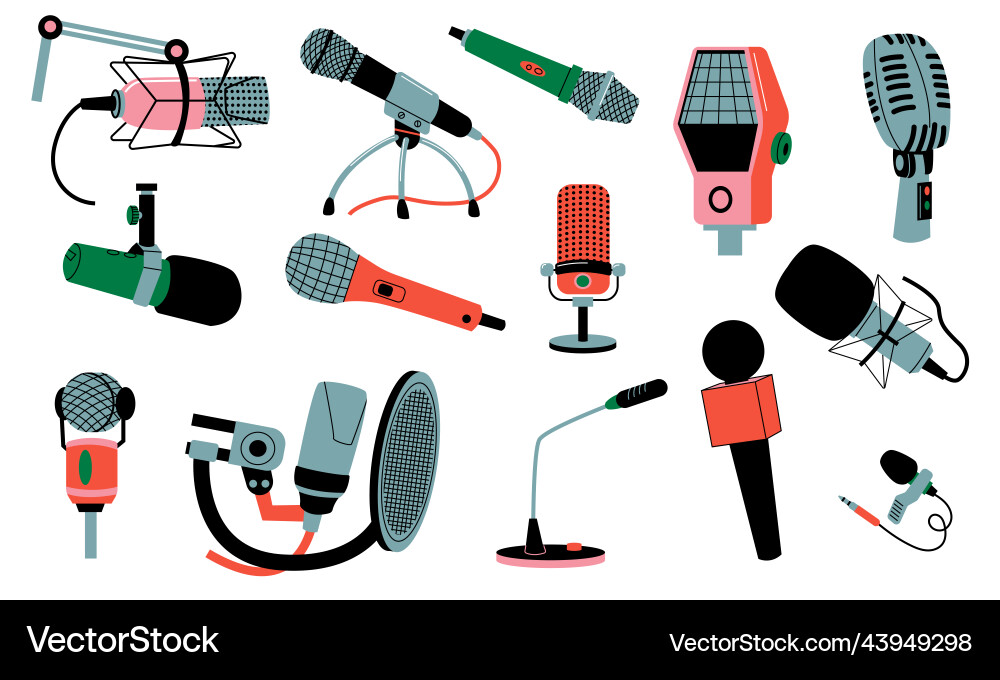 Cartoon mic set microphones for stage performance Vector Image