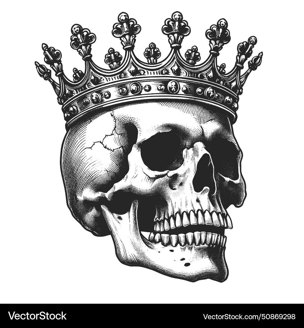Crowned skull engraving sketch Royalty Free Vector Image