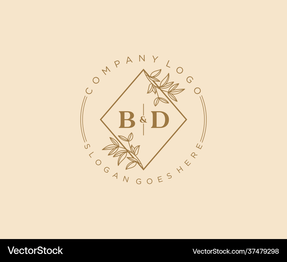 Elegant BD Monogram Logo with Floral Leaves Vector Image