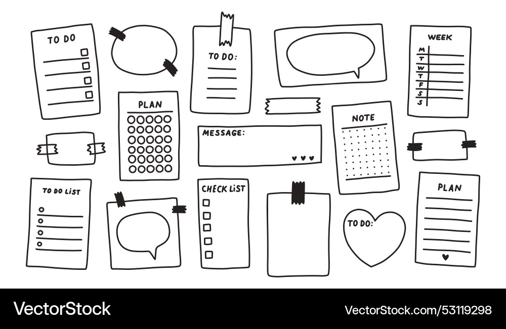Simple sticky note set memo doodle blank square Vector Image