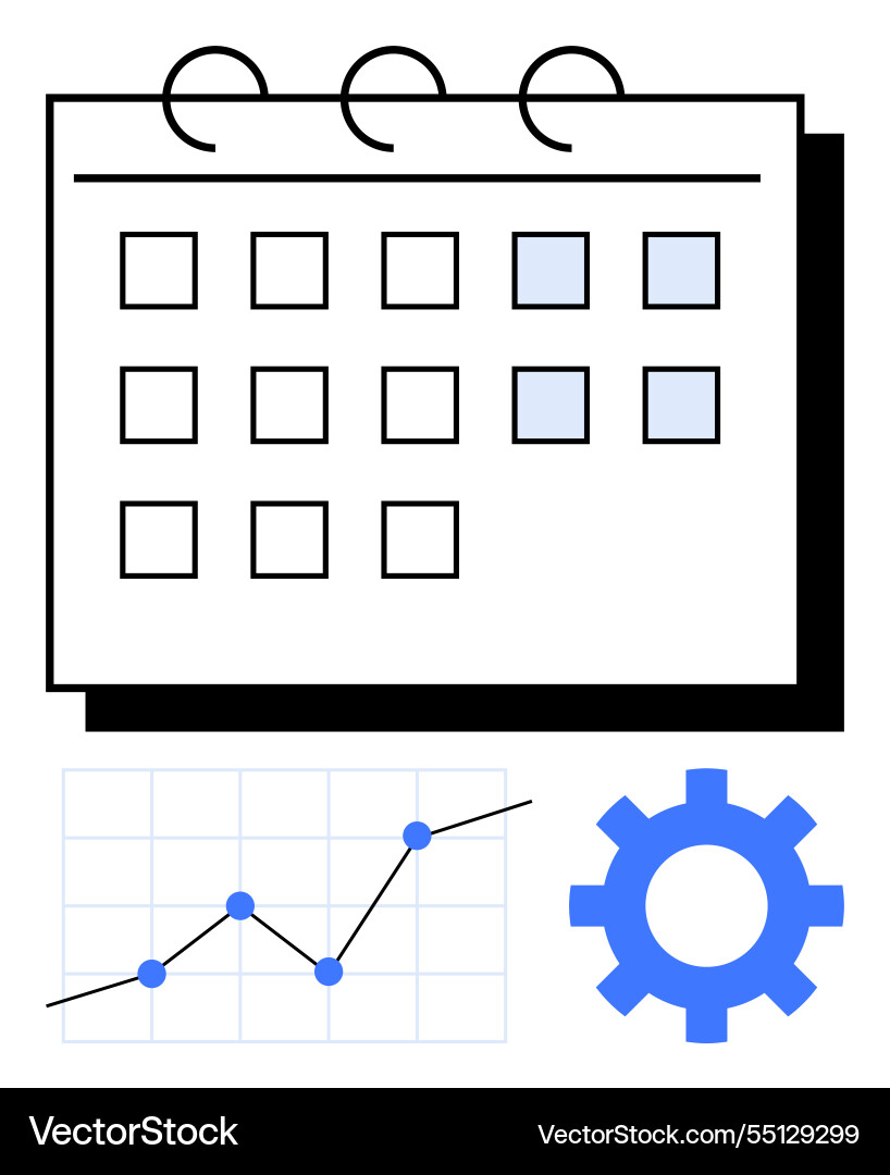 Kalender mit Wachstumsdiagramm und Getriebe Vektorbild