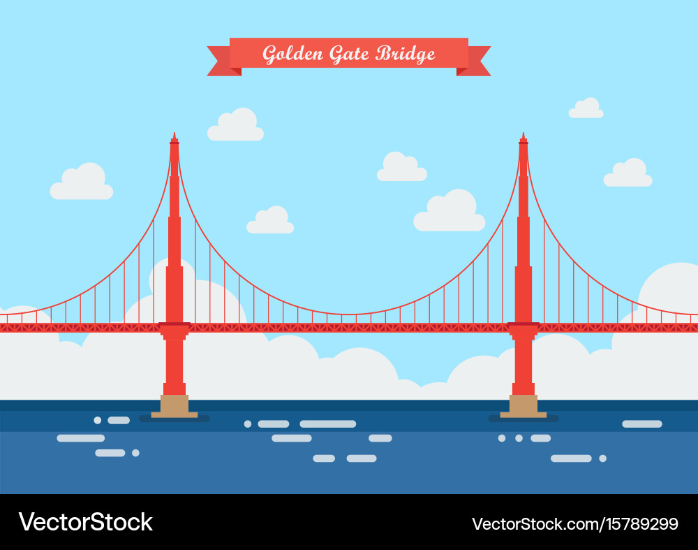 Golden gate bridge in flat style Royalty Free Vector Image