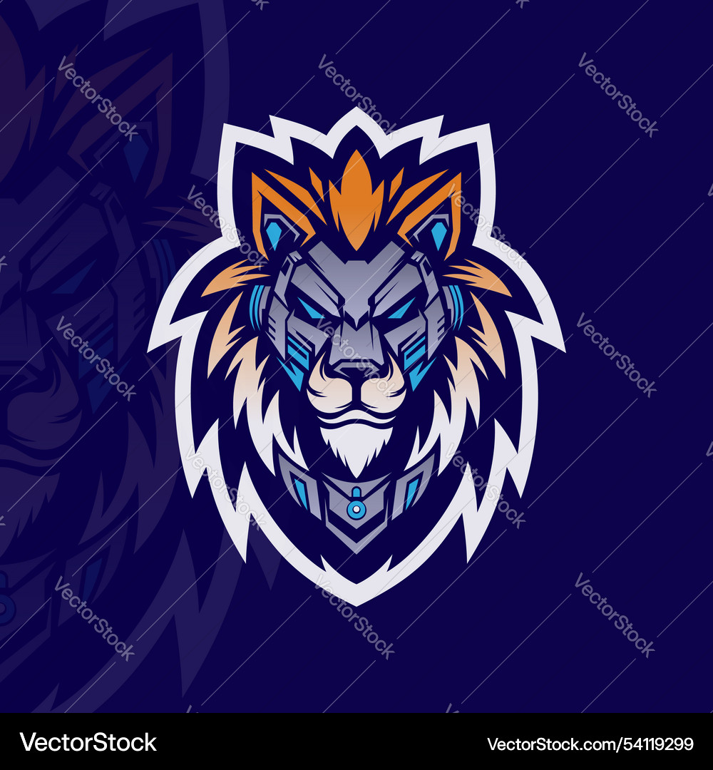 Lion robot mascot esport logo design Royalty Free Vector
