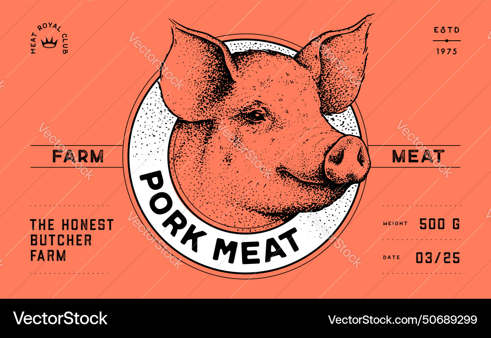 Pork pig head meat label Royalty Free Vector Image