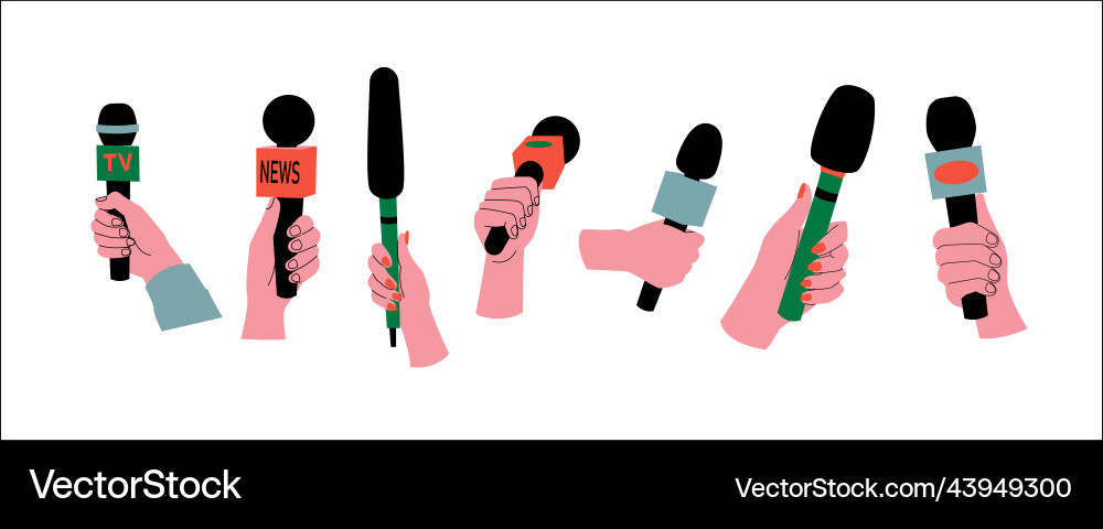 Hands with Microphone - Journalism Concept Vector Image