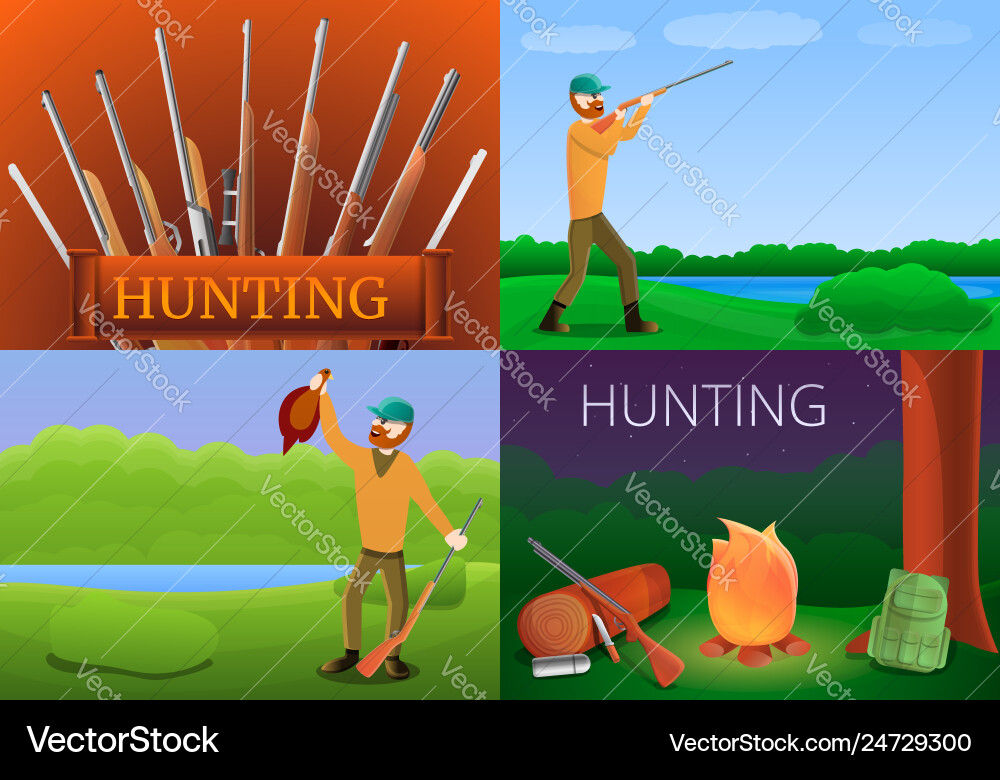 Modern Hunting Equipment Banner Set Royalty Free Vector