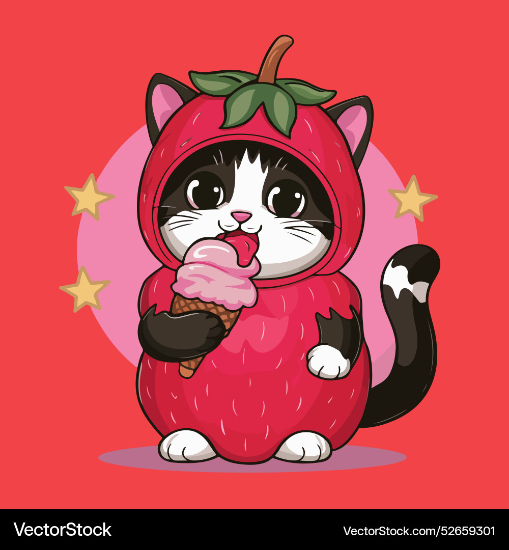 Berry cute strawberry cat sticker Royalty Free Vector Image