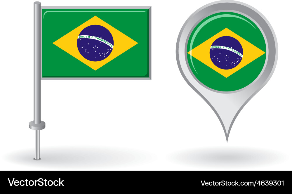 Brazilian pin icon and map pointer flag Royalty Free Vector