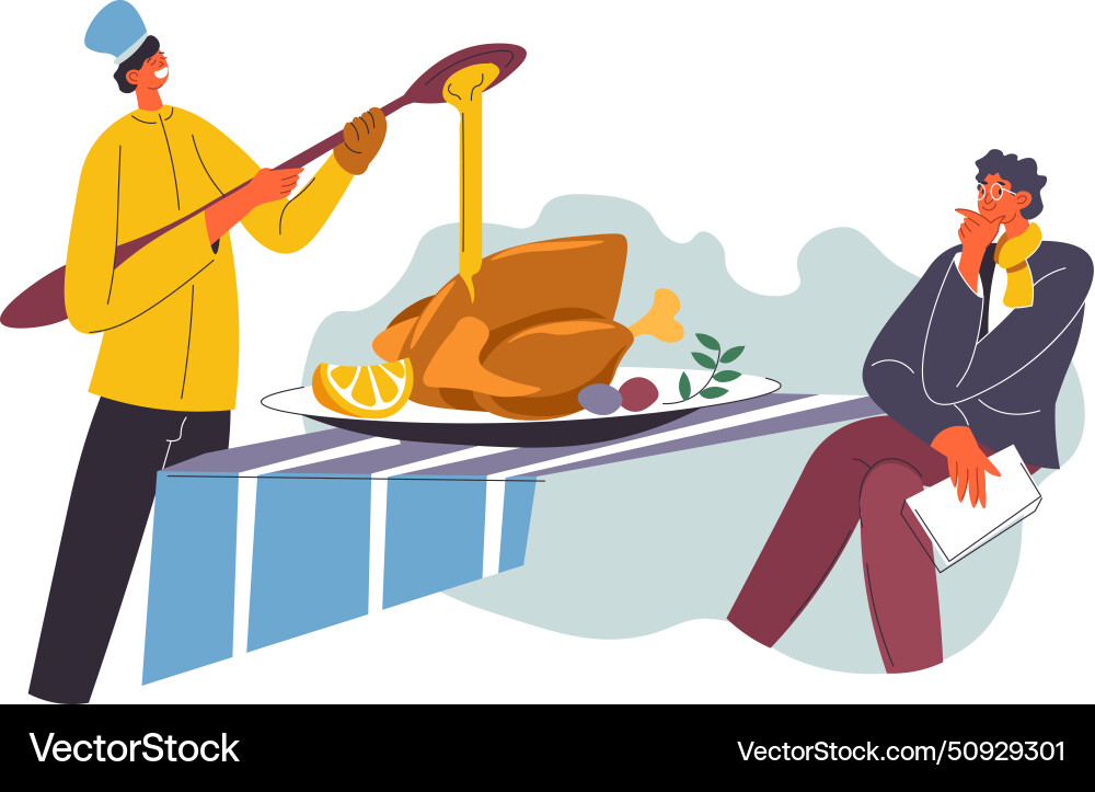 Chef serving baked or grilled chicken with honey Vector Image