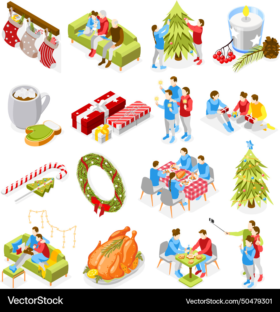 Christmas mood isometric icons Royalty Free Vector Image