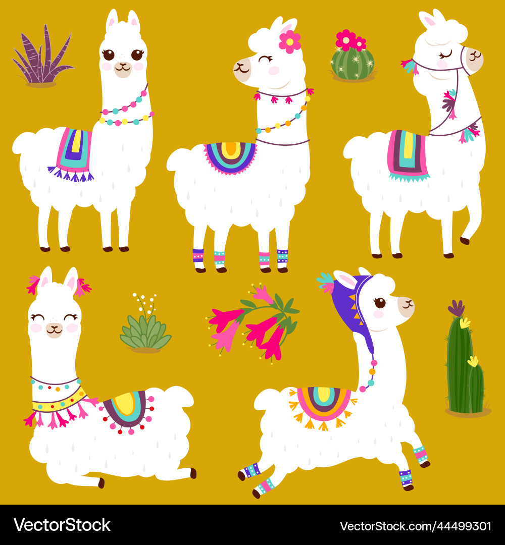 Cute llama or alpaca with colorful accessories Vector Image