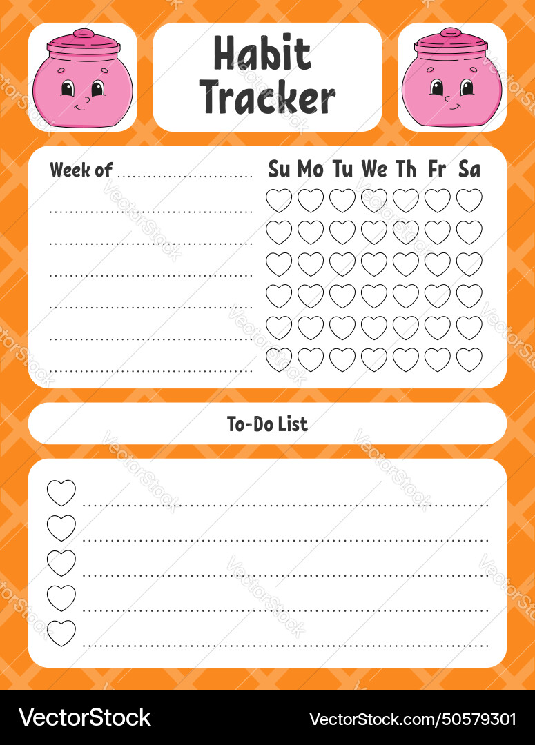 Habit tracker for kids sheet template Royalty Free Vector