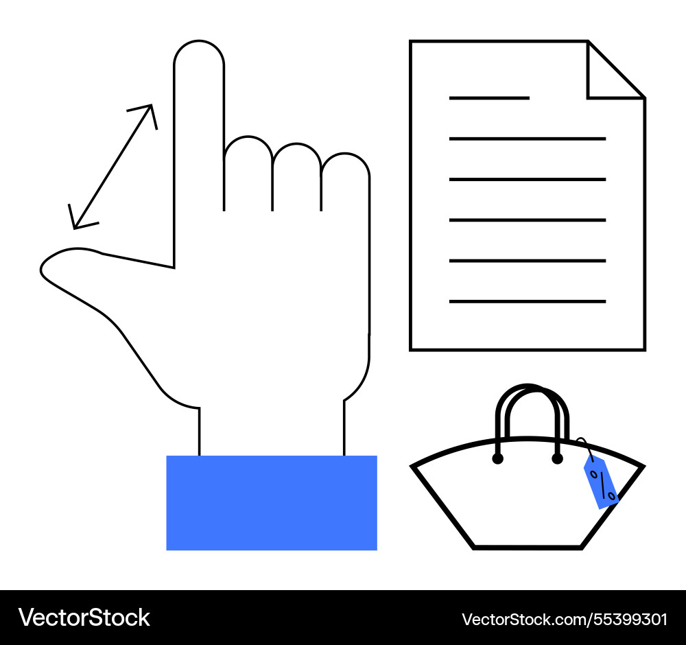 Hand gesturing pinch paper document with lines Vector Image