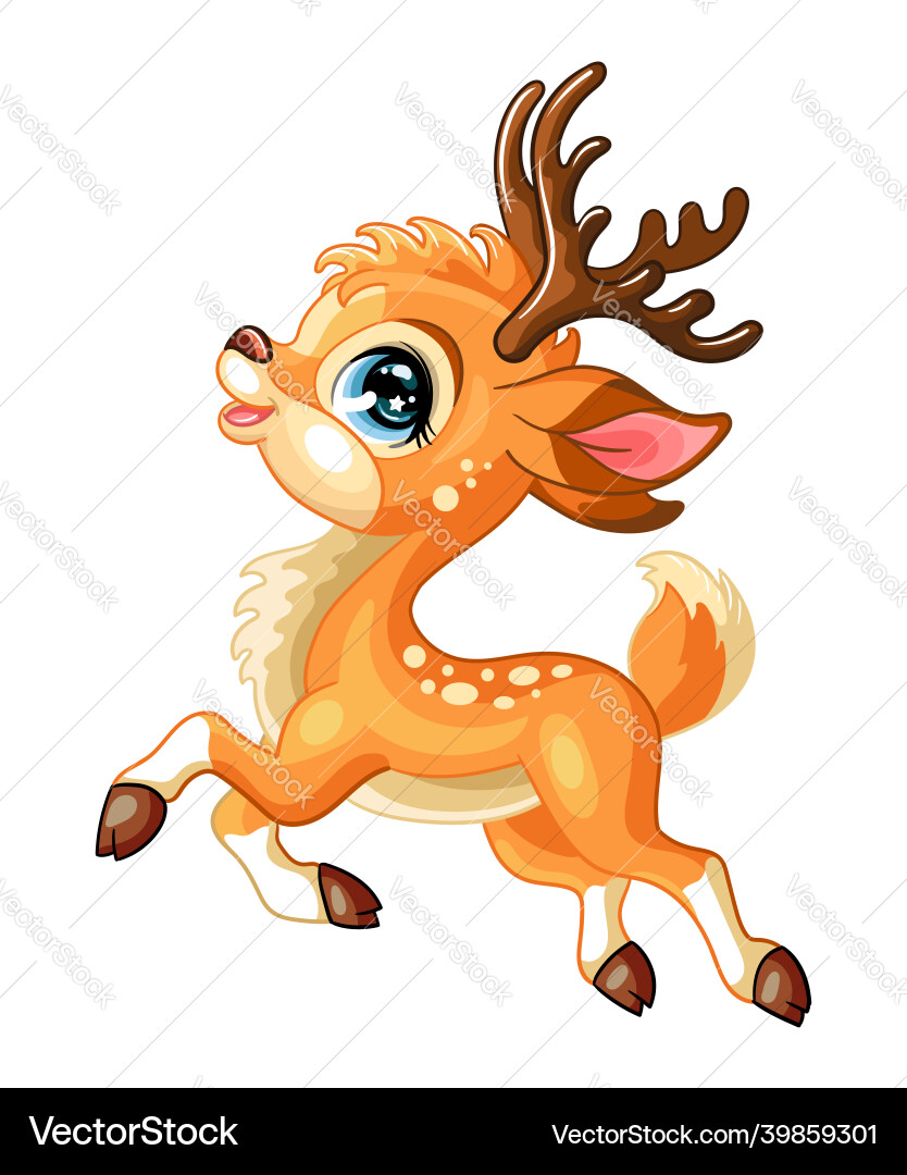 Little cute cartoon jumping deer Royalty Free Vector Image