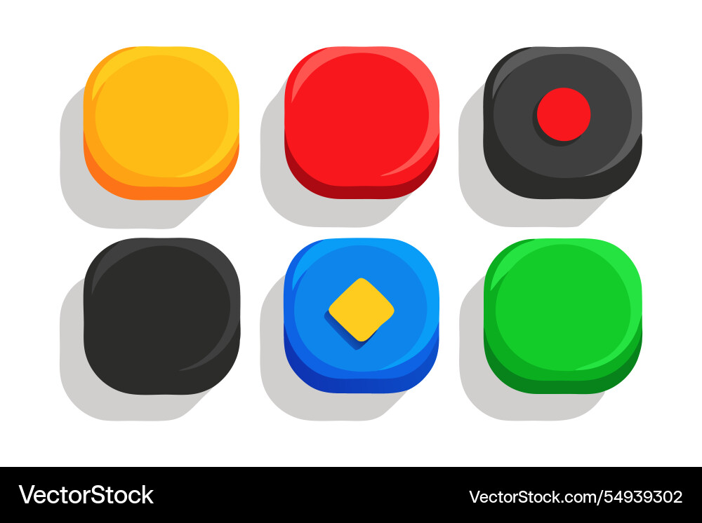 3d color button square and circle glossy colorful Vector Image