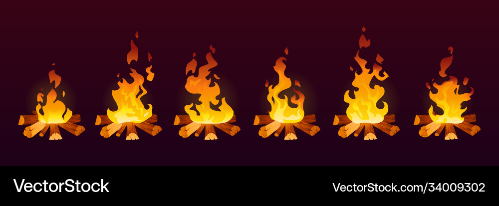 Animation fire burn on wood 2d effect cartoon Vector Image