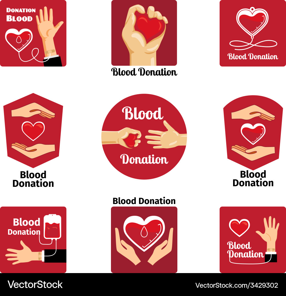 Blood donation labels and badges Royalty Free Vector Image