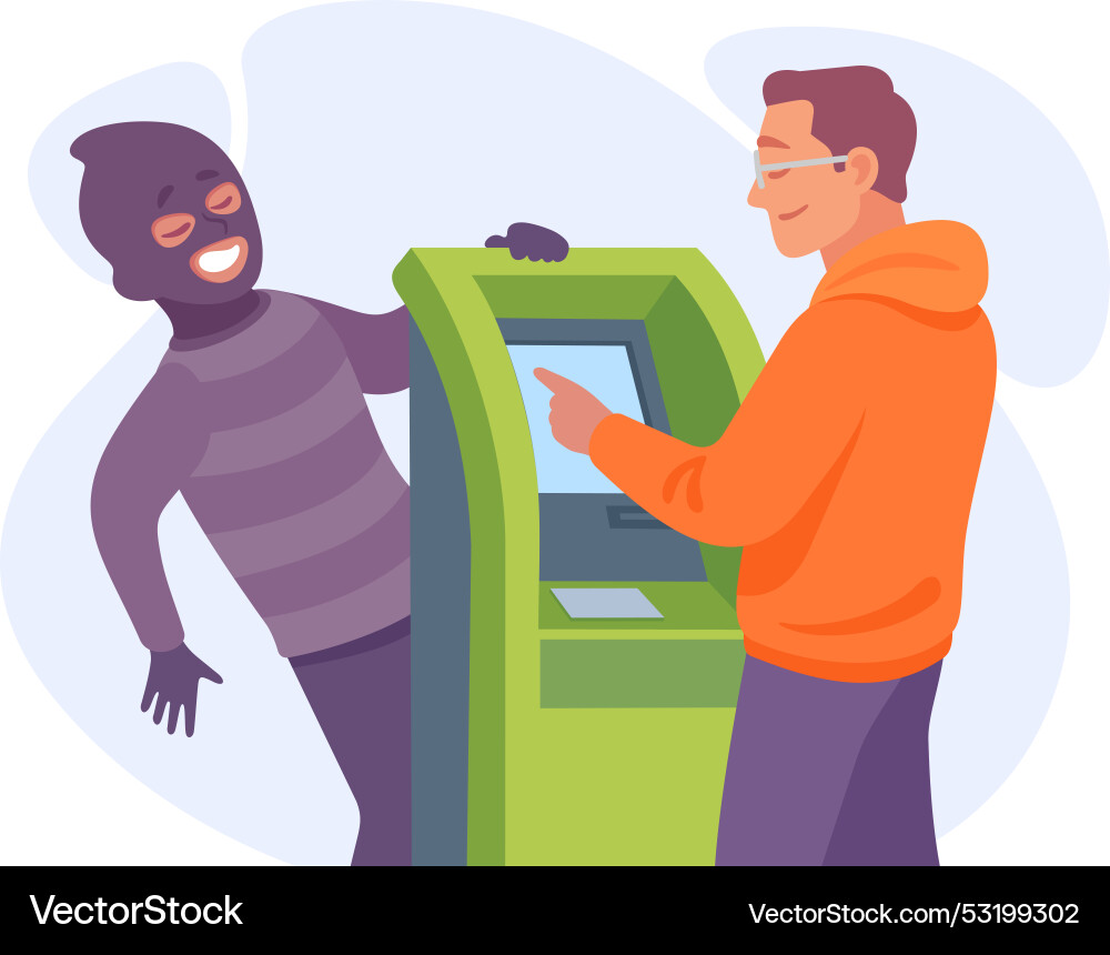 Man criminal at bank terminal commit crime Vector Image