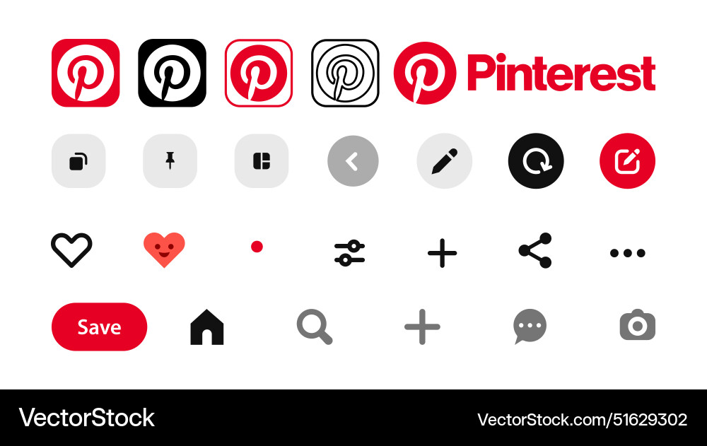 Pinterest set of mobile app interface icons Vector Image