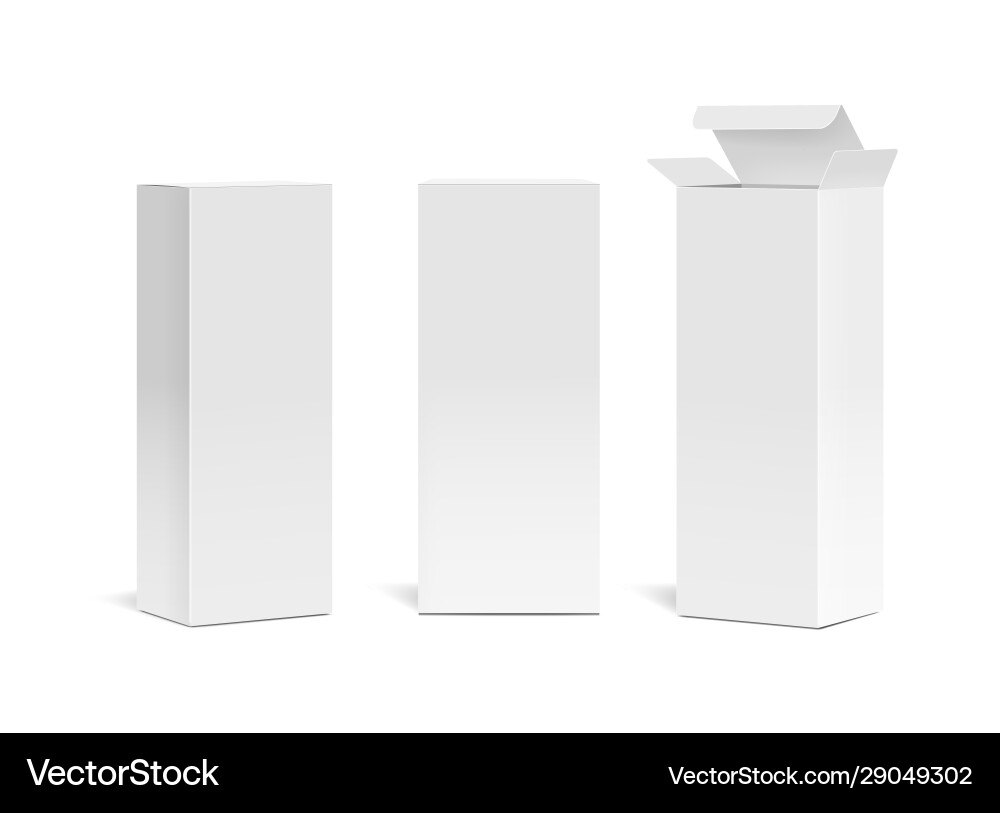 Realistic vertical medical cosmetic paper boxes Vector Image