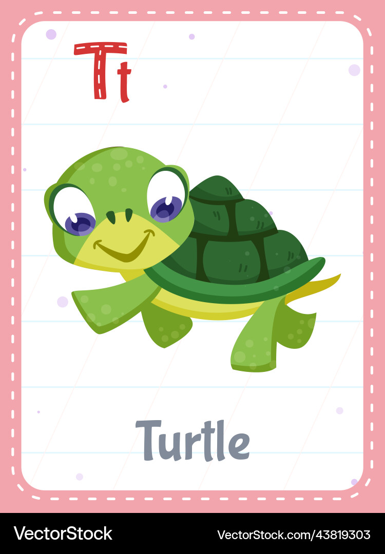 Alphabet bedruckbare Flashcard mit Buchstabe t Vektorbild