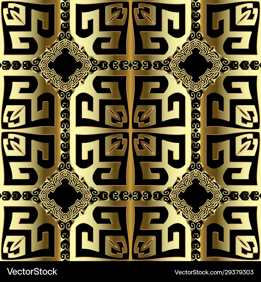Gold 3d greek seamless pattern repeat Royalty Free Vector