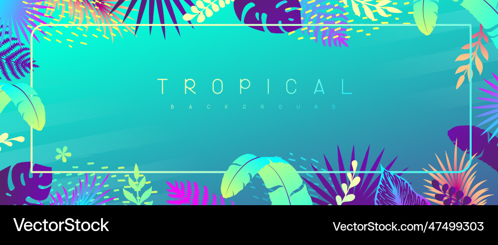 Gradient summer background with tropic leaves Vector Image
