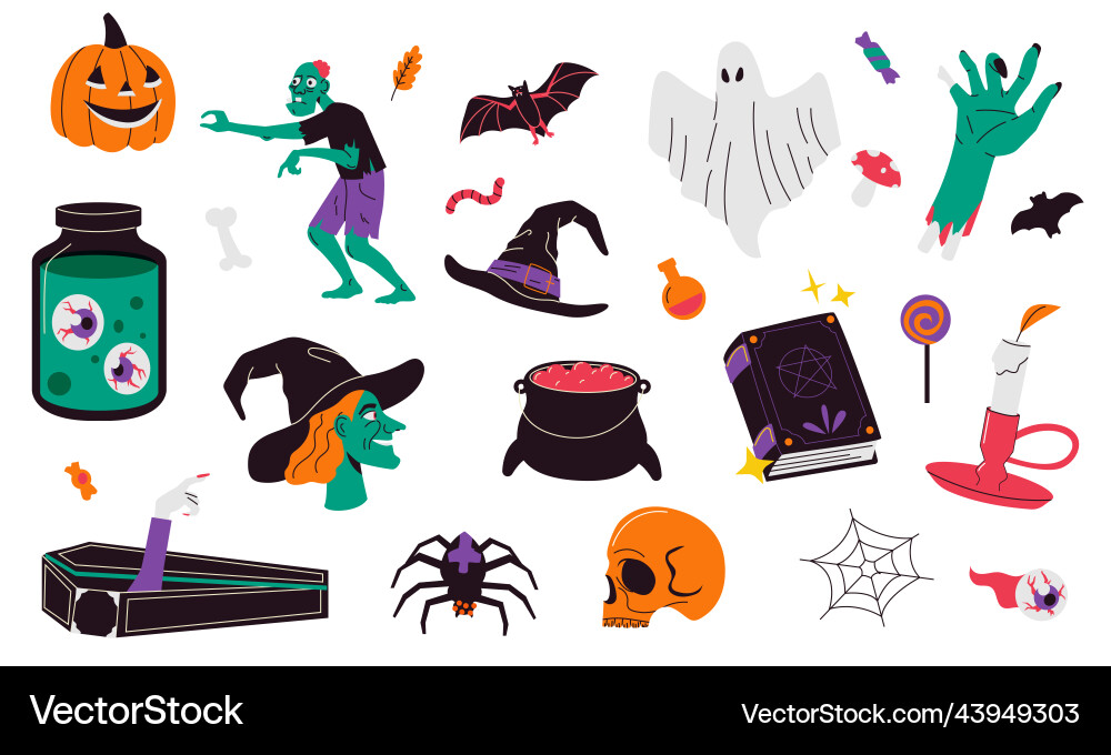 Halloween collection cute spooky cartoon elements Vector Image
