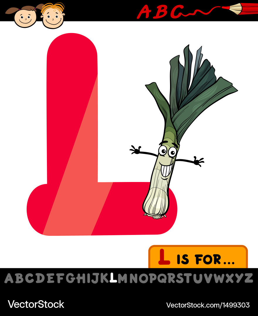 Letter l with leek cartoon Royalty Free Vector Image