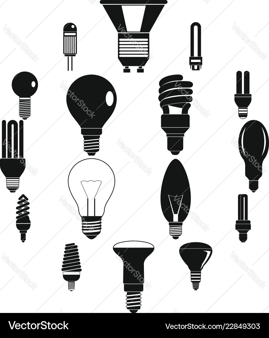 Light bulb icons set simple style Royalty Free Vector Image