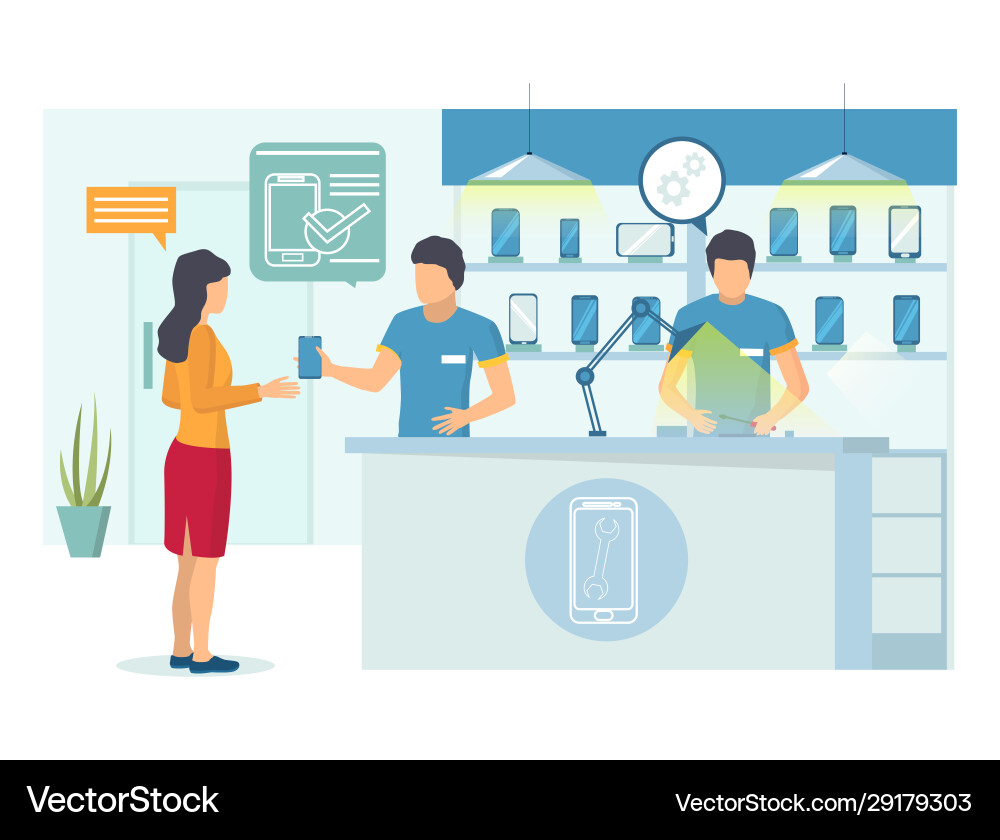 Mobile phone service center flat Royalty Free Vector Image