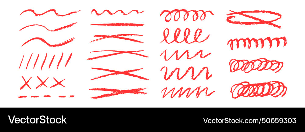Red underlines and strikethrough strokes isolated Vector Image