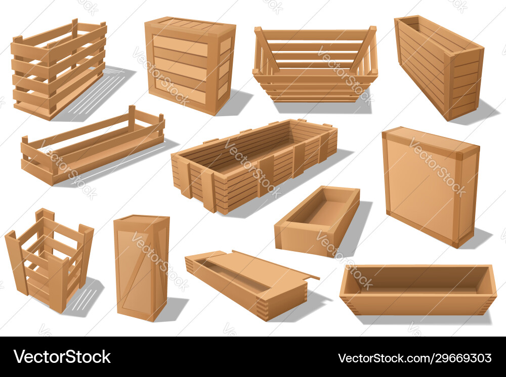 Wooden boxes containers crates and packages Vector Image