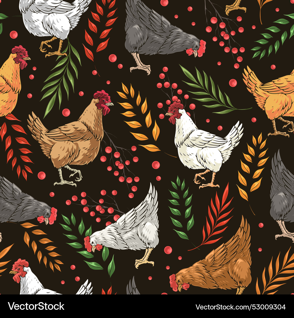 Birds chickens colorful seamless pattern Vector Image