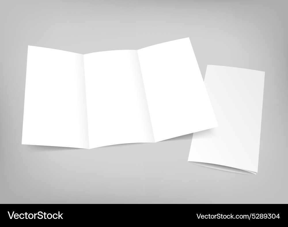 Blank white folding paper flyer on gray background