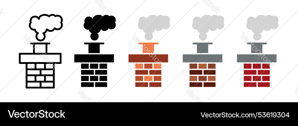 Chimney smoke icon set brick house fireplace Vector Image