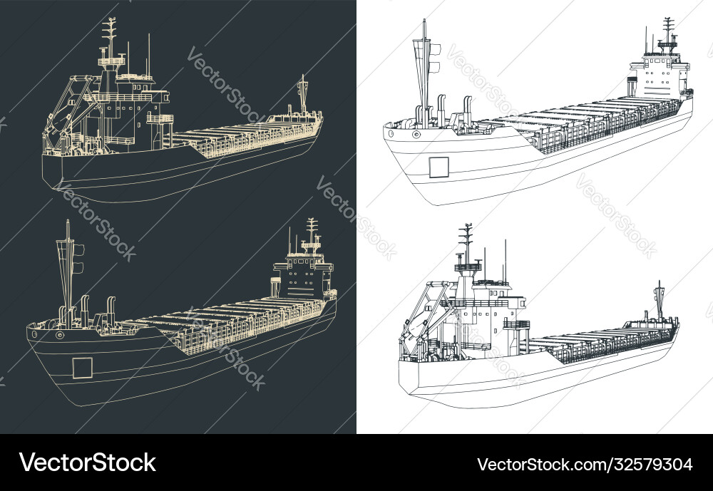 Dry Cargo Ship Blueprint Royalty Free Vector Image