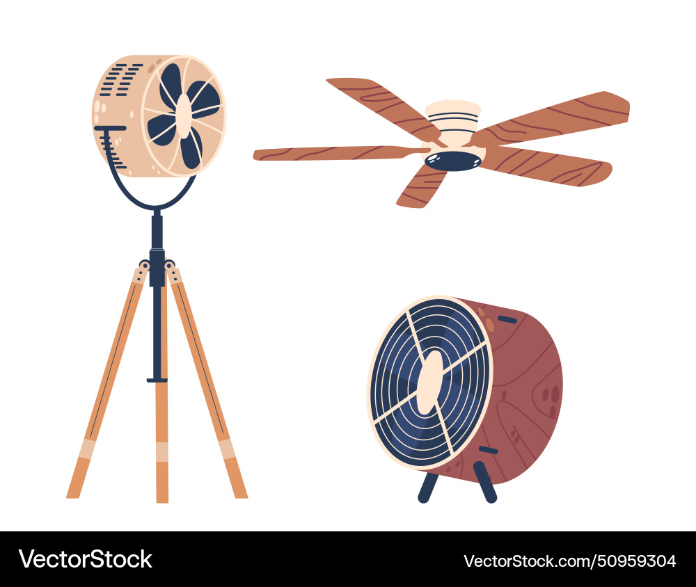 Electric fans floor ceiling and table devices Vector Image