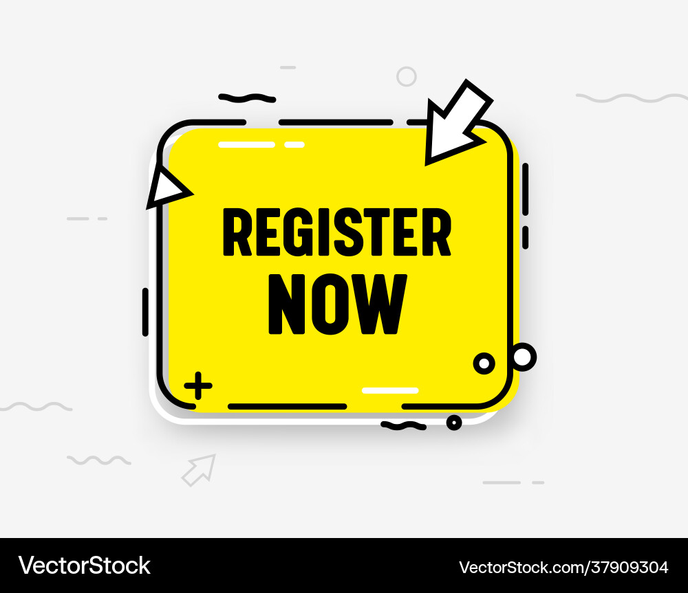 Modern Register Now Banner - Yellow Speech Bubble Vector Image