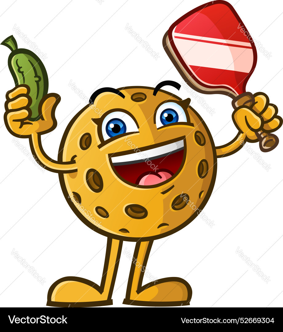Pickleball cartoon character holding paddle pickle