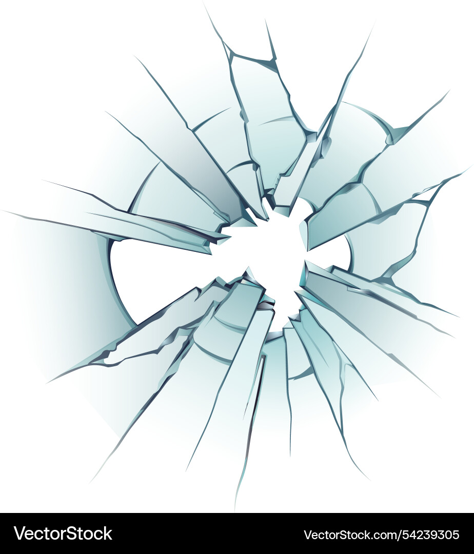 Cracks radiating outwards from a hole in pane Vector Image