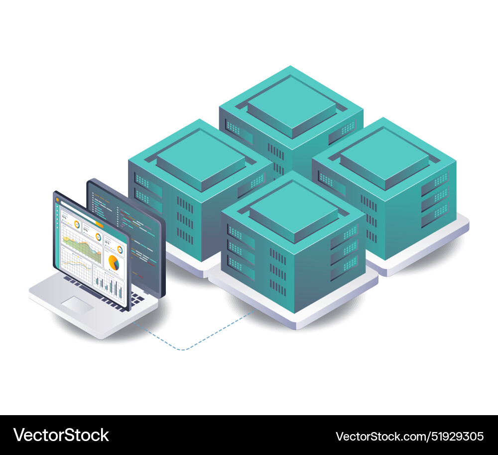 Data analytics center in server farms isometric Vector Image